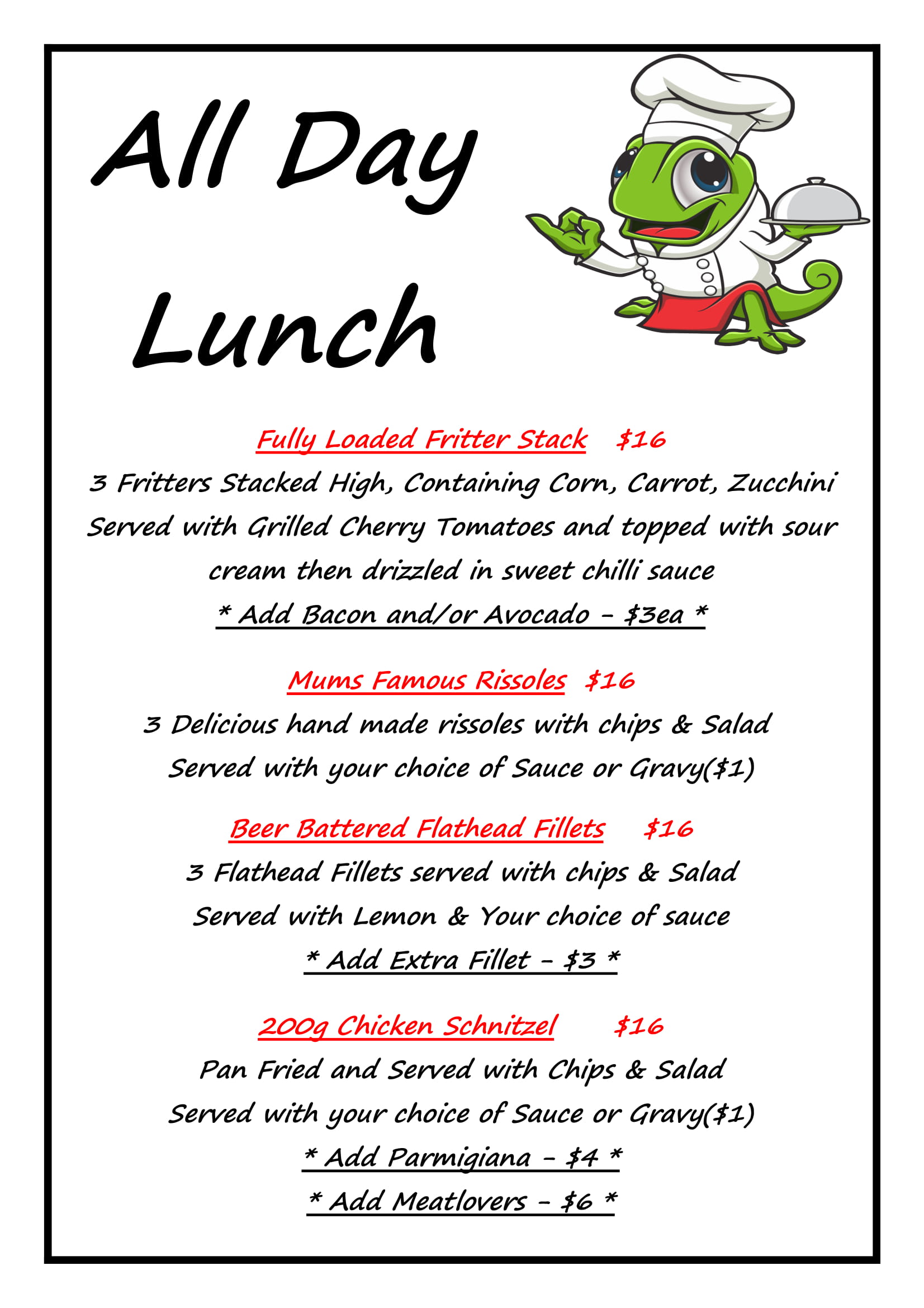 Menu | Chameleon Play Cafe